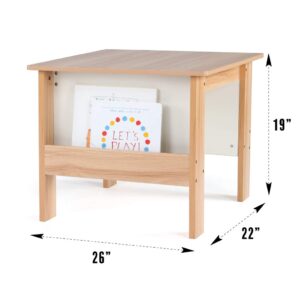 Humble Crew, Natural/White Wood Table Set with Book Storage, 2 Chairs-Toddler