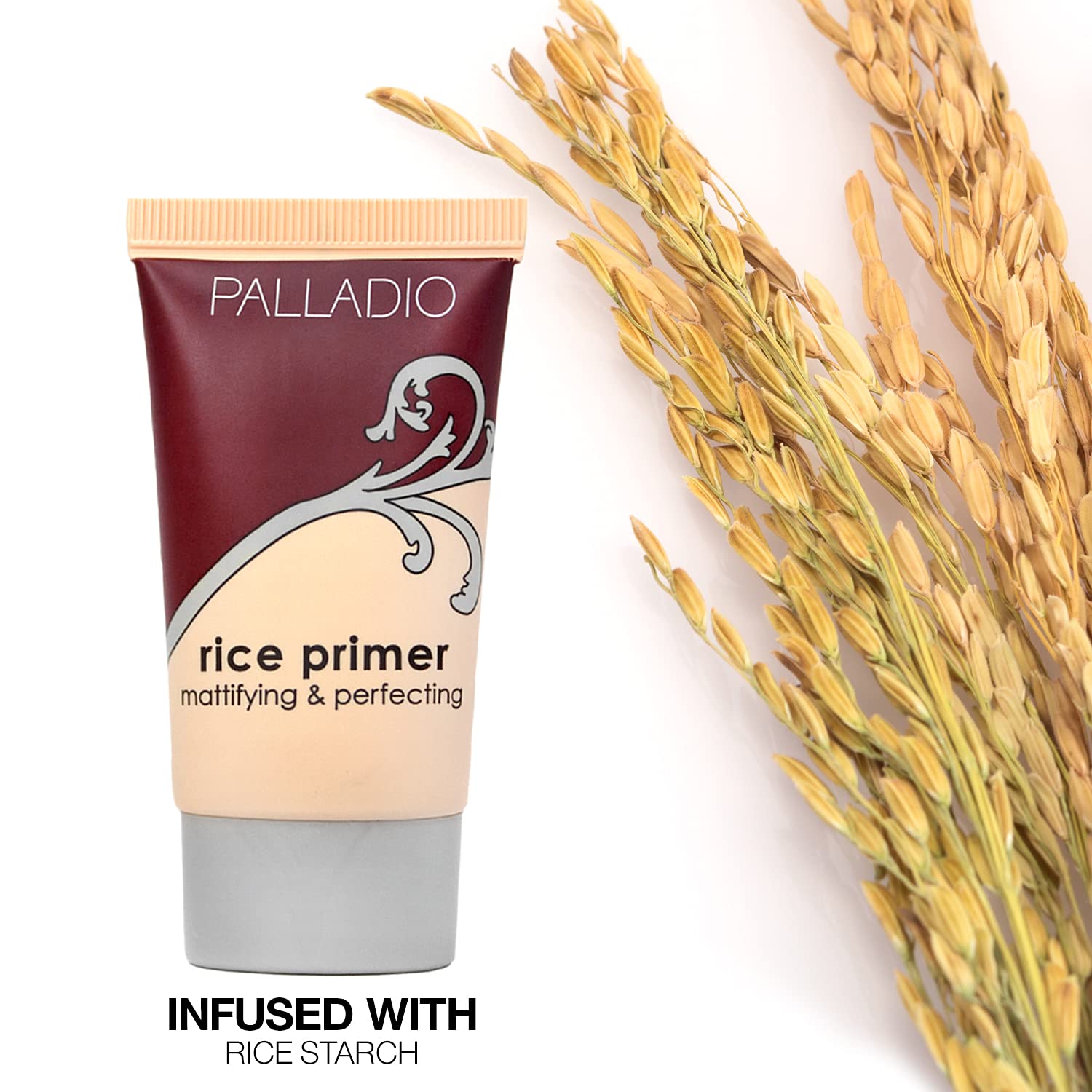 Palladio Rice Primer, Formulated with Natural Rice, Controls Oil on Your Skin and Locks in Makeup, Lightweight with a Smooth Matte Finish, Reduces Facial Shine, for All Skin Types, Beige, 0.71 Fl Oz