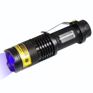 darkbeam uv 365nm light wood's lamp blacklight ultraviolet flashlight led portable mini handheld torch detector for dog urine pet stains 370nm anti-counterfeiting identification, resin curing