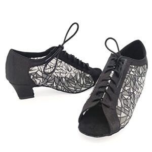 evkoodance Ladies Ballroom Latin Dancing Shoes Woman Mordern ChaCha Samba Tango Salsa Rumba Dance Shoes Customized Heels 4.5CM Black