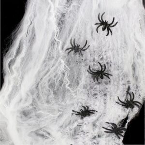 aostar halloween stretch spider webs indoor & outdoor spooky spider webbing with 50 fake spiders for halloween decorations