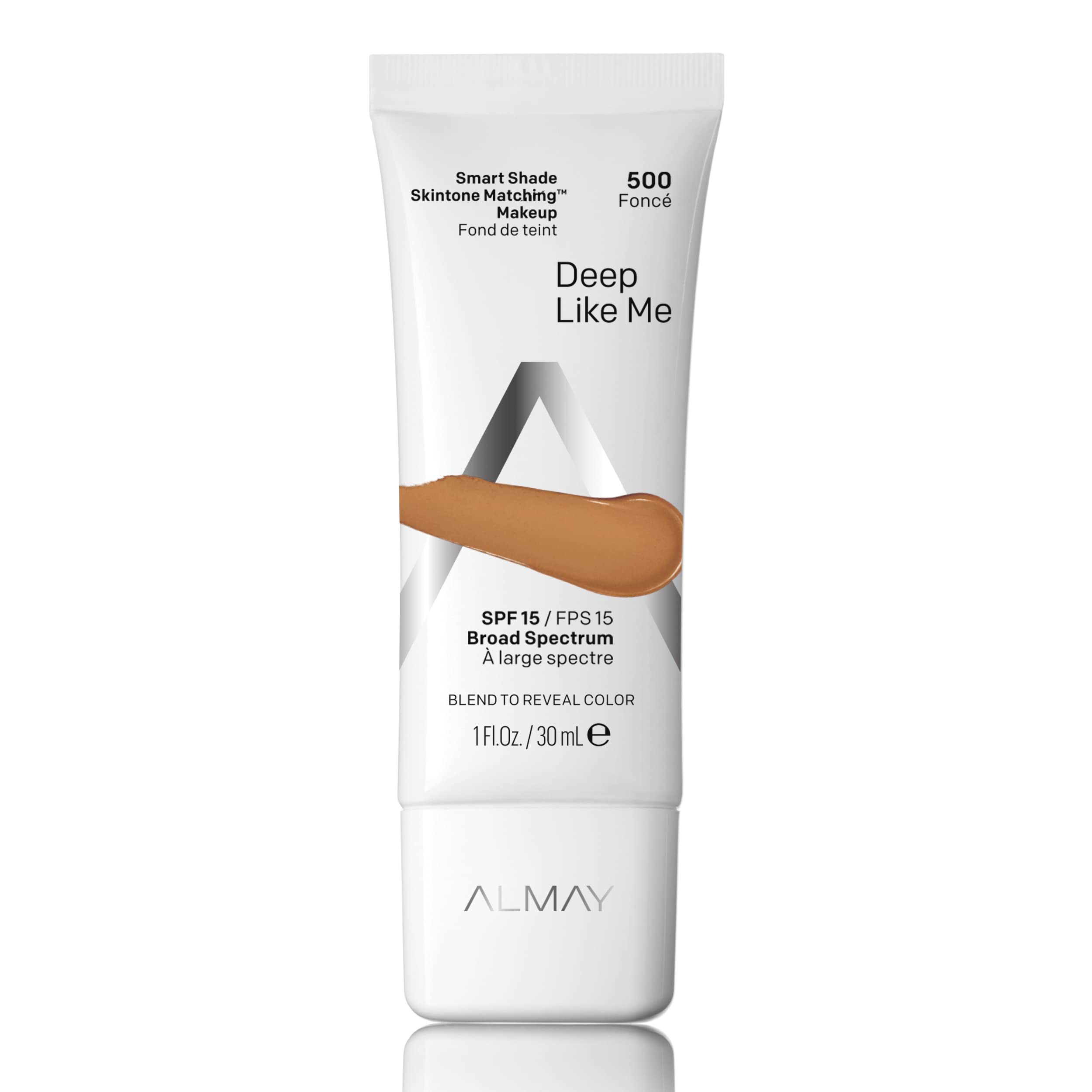 Almay Smart Shade Skintone Matching Makeup, Medium Coverage Natural Finish Foundation with SPF 15, Hypoallergenic, Cruelty Free, -unscented, Dermatologist Tested, 500 Deep Like Me, 1 oz