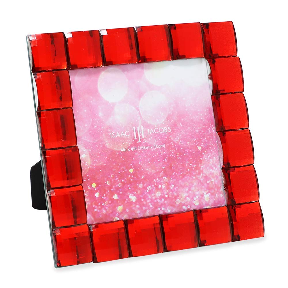 Isaac Jacobs Decorative Sparkling Red Jewel Picture Frame, Photo Display & Home Décor (4x4, Red)