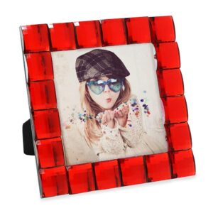 Isaac Jacobs Decorative Sparkling Red Jewel Picture Frame, Photo Display & Home Décor (4x4, Red)