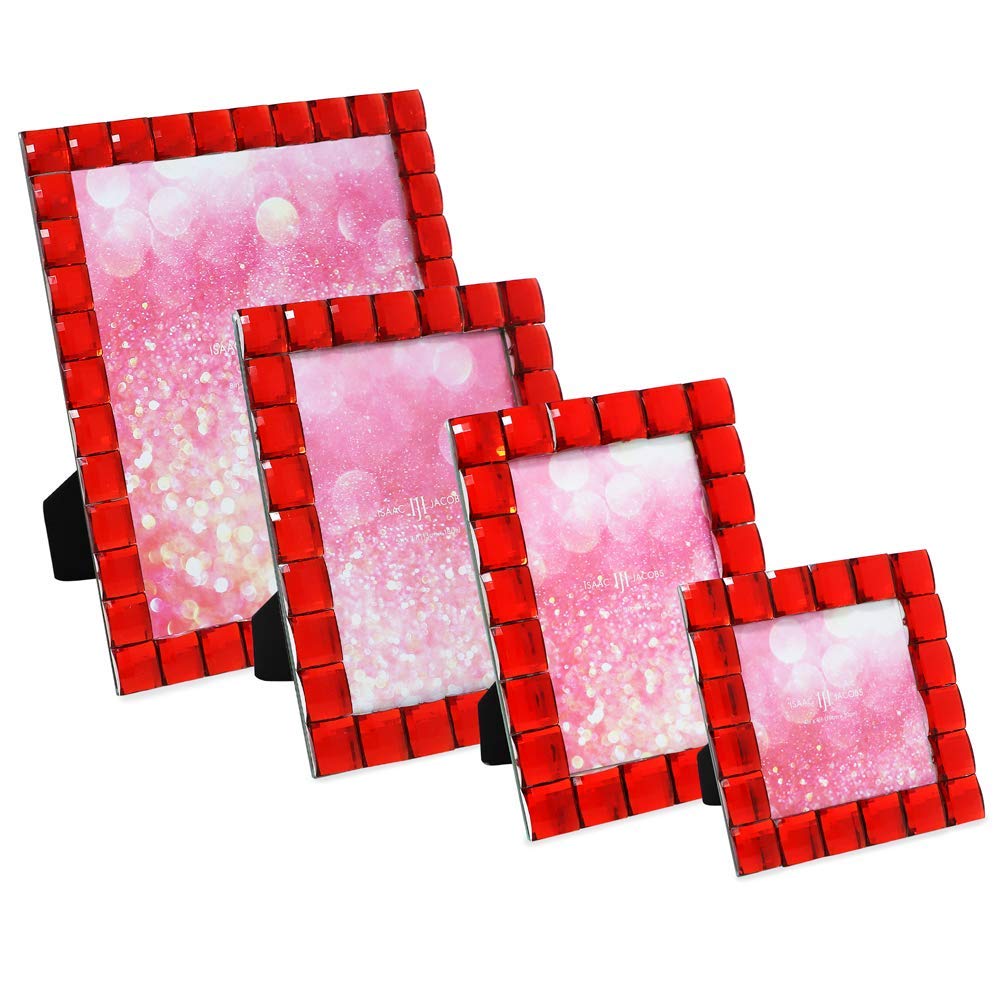 Isaac Jacobs Decorative Sparkling Red Jewel Picture Frame, Photo Display & Home Décor (4x4, Red)