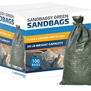 Sandbaggy - Heavy Duty Empty Sandbags For Flooding (14" X 26") - Poly Sand Bags - Flood Barrier, Weight, Construction, Earth Bag Homes - Reusable, UV Resistant - Tie Strings Attached (100 Bags)