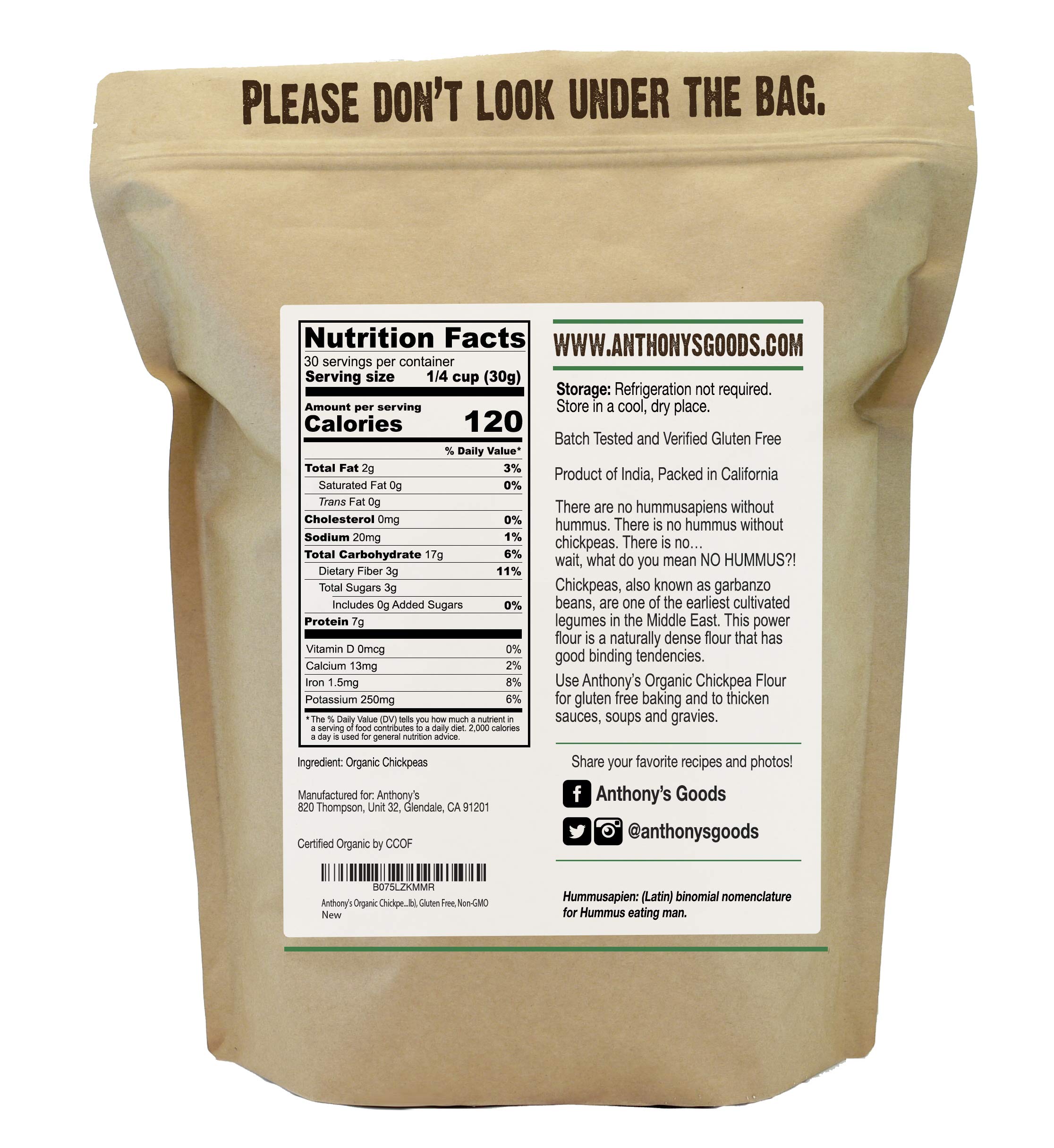 Anthony's Organic Chickpea Flour, Garbanzo Bean Flour, 2 lb, Gluten Free, Non GMO