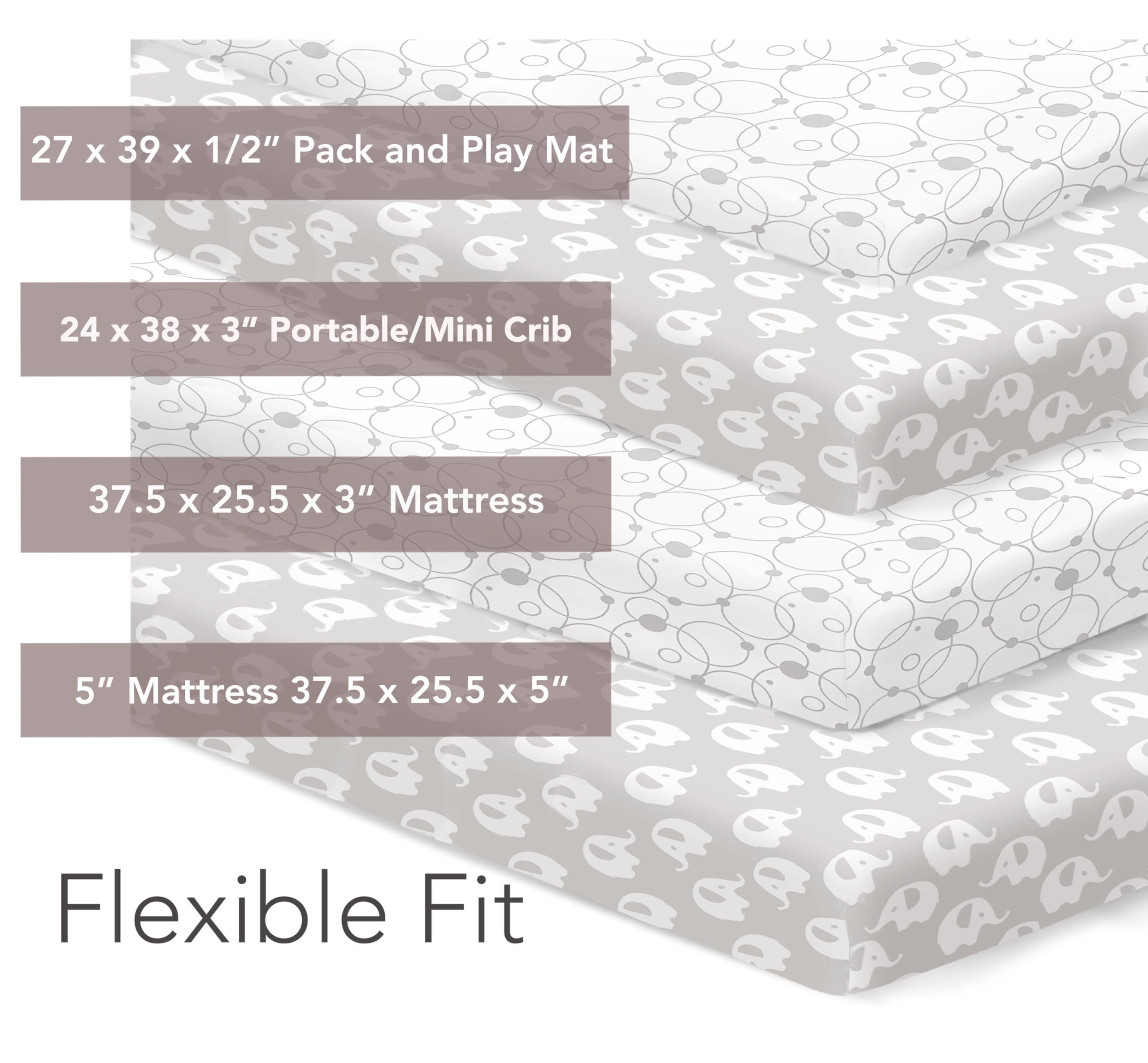 100% Organic Cotton Fitted Sheets for Graco Pack n Play, Babyletto, Pamo Babe, Hiccapop, Dream on Me, Evenflo, Baby Trend, Hygge Hush Portable/Mini Crib/Playards, Beka Bedside Bassinet 2 Pk