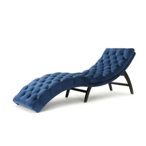 christopher knight home garret velvet chaise lounge, cobalt grey / dark brown