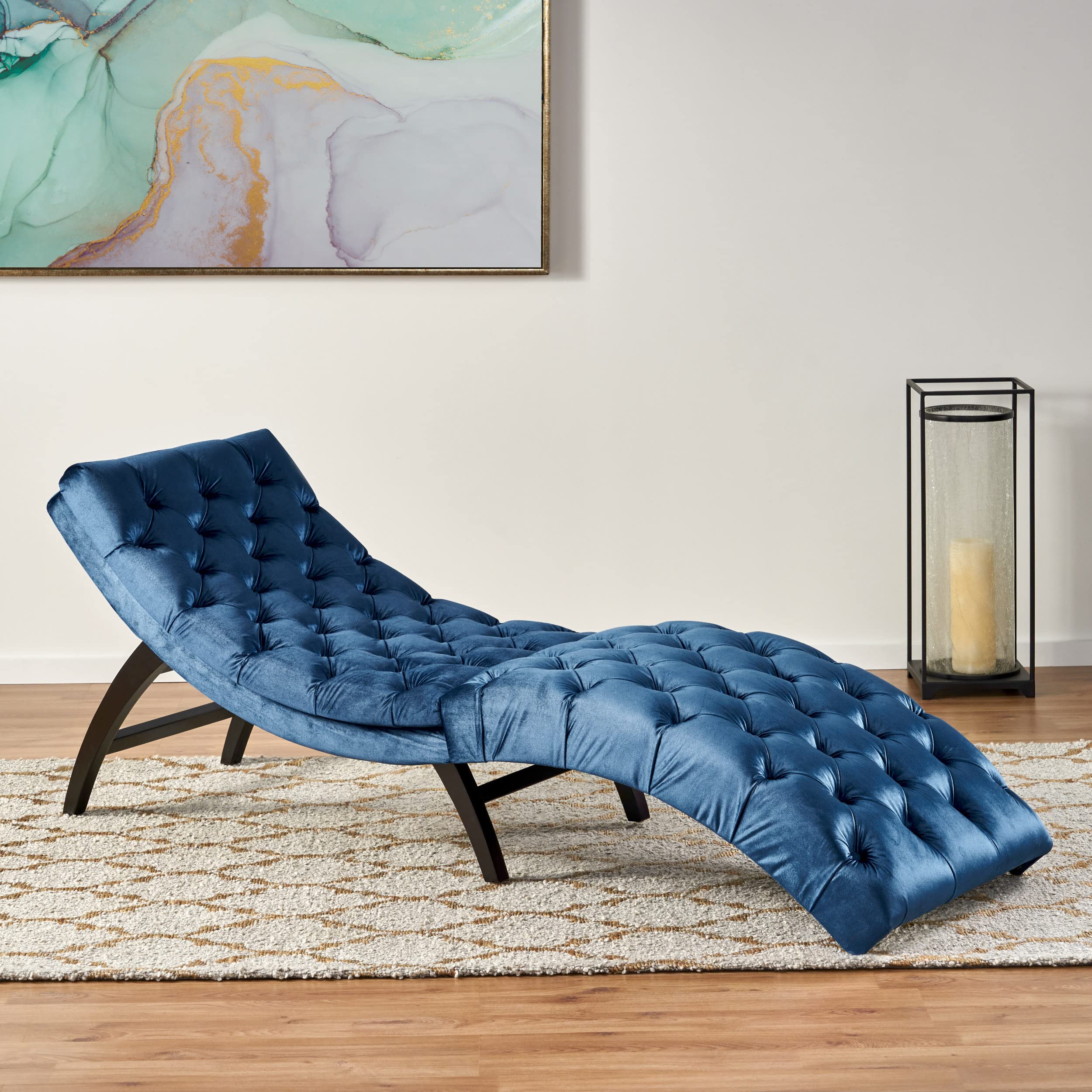 Christopher Knight Home Garret Velvet Chaise Lounge, Cobalt Grey / Dark Brown