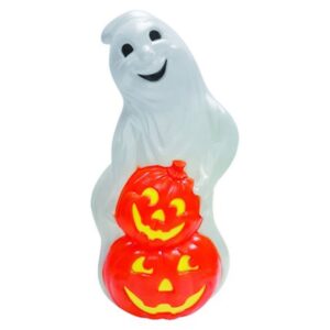 union products 56480 60-watt light up ghost and pumpkin halloween outdoor garden statue decoration made from blow-molded plastic, white/orange