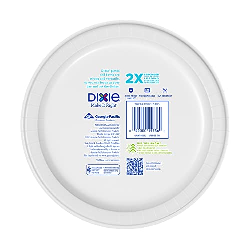 Dixie Medium Paper Plates, 8.5 Inch, 90 Count, 2X Stronger*, Microwave-Safe, Soak-Proof, Cut Resistant, Great For Everyday Breakfast, Lunch, & Dinner Meals