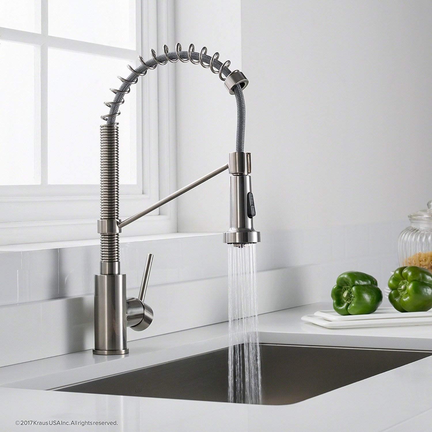 Kraus KPF-1610SS Bolden 18-Inch Commercial Kitchen Faucet with Dual Function Pull-Down Sprayhead in All-Brite Finish, Stainless Steel