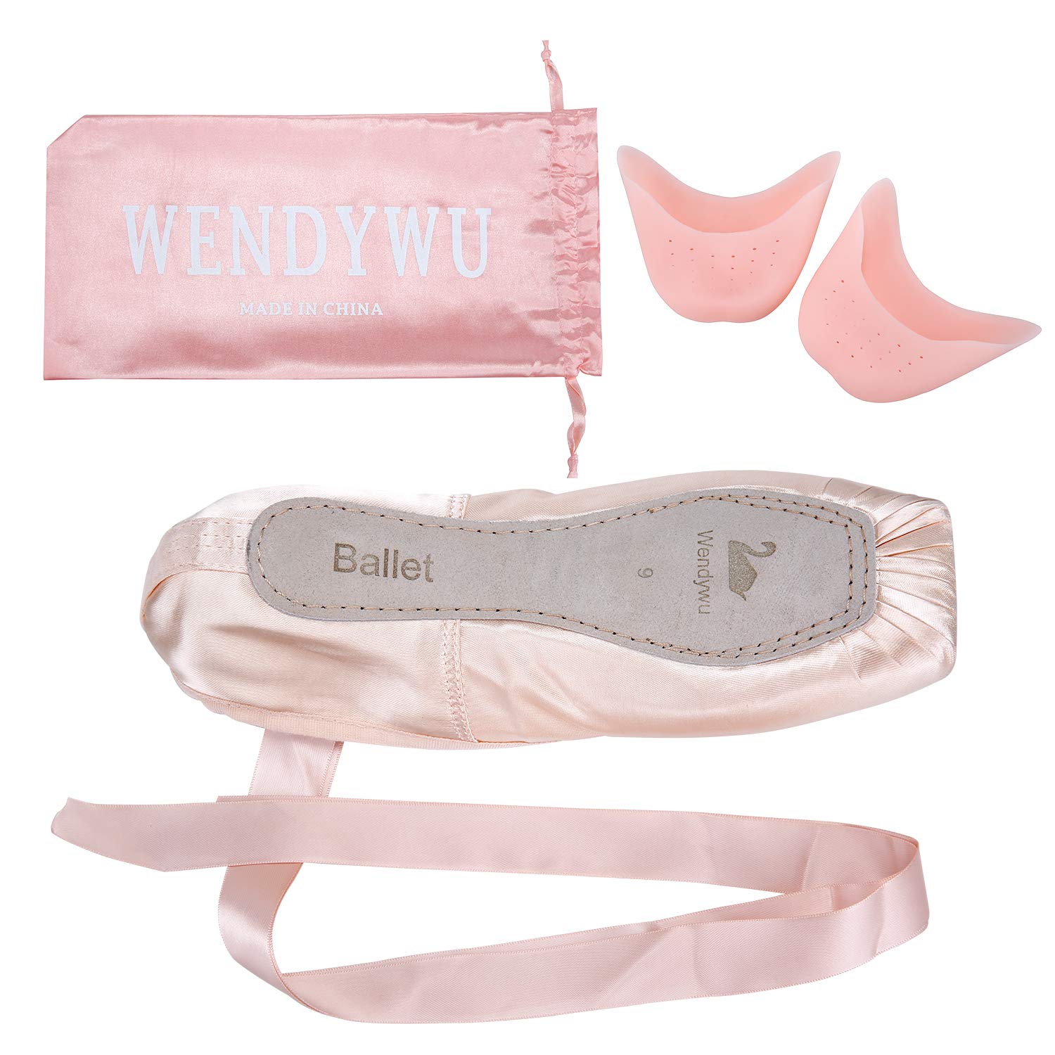 WENDYWU Professional Ballet Pointe Shoes for Kids Girl and Ladies Pink PU Soled Ballet Pointe Dance Shoes with Toe Pads (Pink,8)