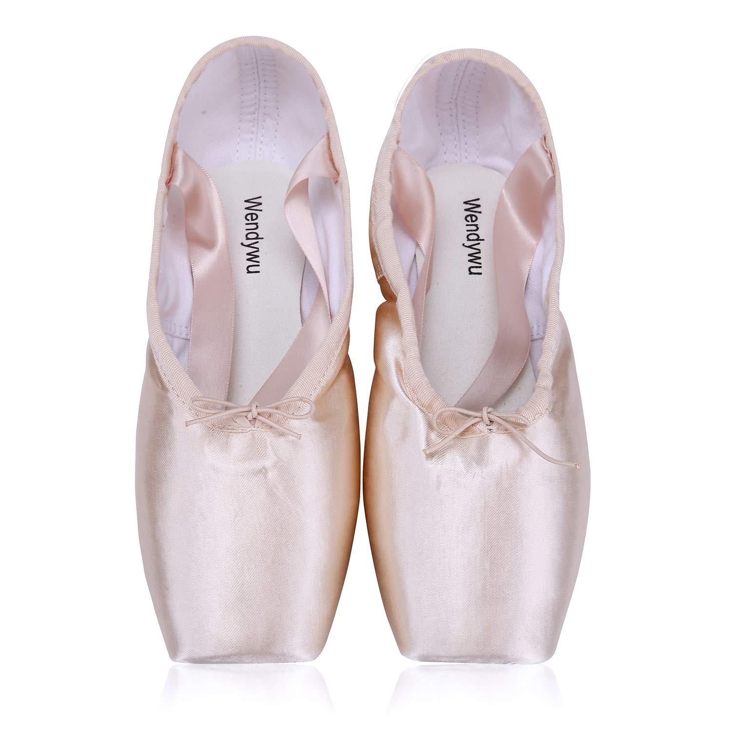 WENDYWU Professional Ballet Pointe Shoes for Kids Girl and Ladies Pink PU Soled Ballet Pointe Dance Shoes with Toe Pads (Pink,8)