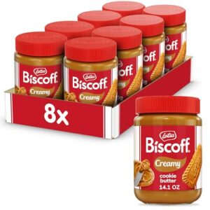 lotus biscoff, cookie butter spread, creamy, non gmo + vegan, 14.1 oz, pack of 8