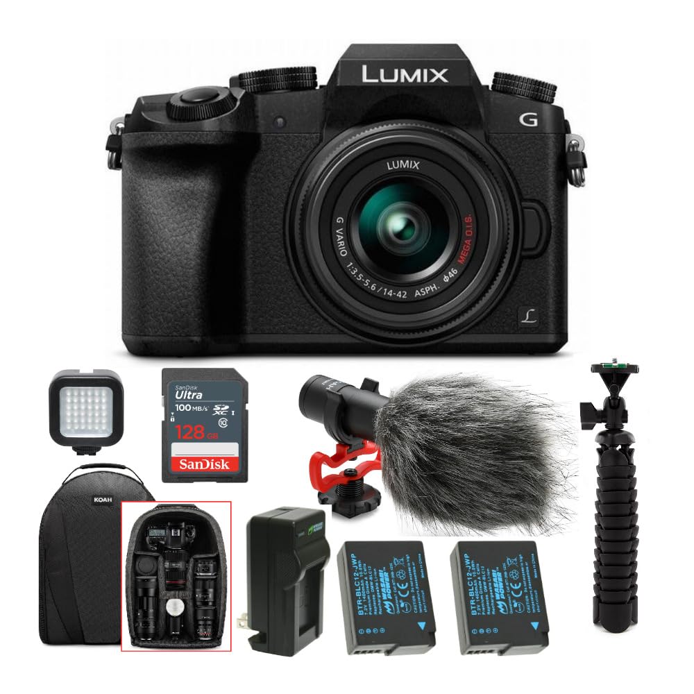 Panasonic LUMIX G7 Mirrorless Digital Camera (Black) Bundle with 128GB Memory Card and Accessories