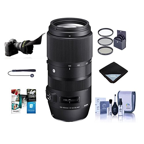 Sigma 100-400mm f/5-6.3 DG OS HSM Lens for Canon EF, Bundle with ProOptic 67mm Filter Kit, Lens Wrap, Flex Lens Shade, Cleaning Kit, Lens Cap Tether, PC Software Kit