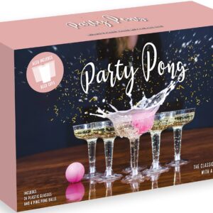 Party Pong™ Ultimate Upmarket Beer Pong Drinking Game with 12 Plastic Champagne Glasses and 4 Ping Pong Balls