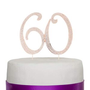 ella celebration 60 cake topper for 60th birthday or anniversary rose gold rhinestone party supplies & decoration ideas (rose gold)