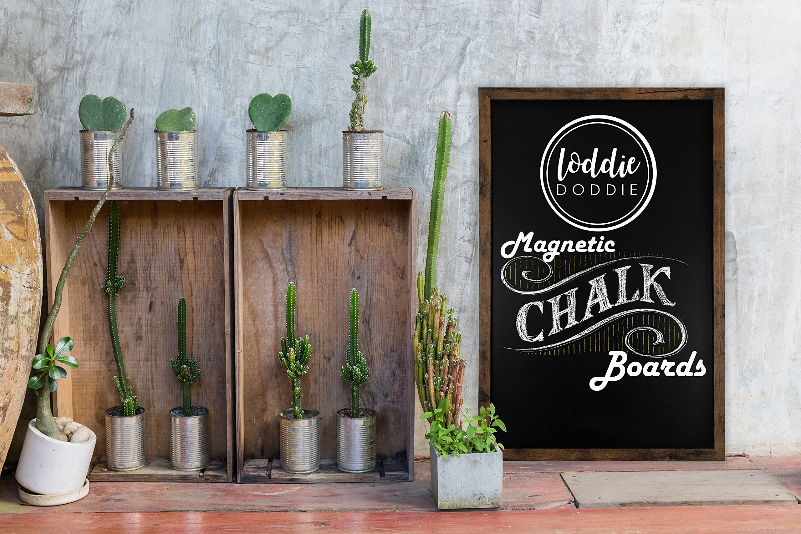 Loddie Doddie Magnetic Chalk Board - 24"x36" - for Kitchen and Wall Decor - Easy-to-Erase Magnetic Chalkboard - Framed Magnet Blackboard - Hanging Black Chalkboards (Rustic Frame)