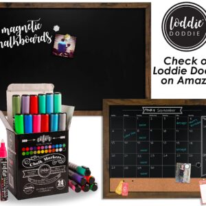 Loddie Doddie Magnetic Chalk Board - 24"x36" - for Kitchen and Wall Decor - Easy-to-Erase Magnetic Chalkboard - Framed Magnet Blackboard - Hanging Black Chalkboards (Rustic Frame)