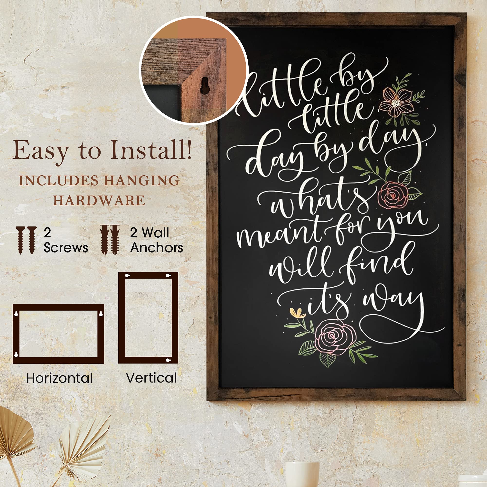 Loddie Doddie Magnetic Chalk Board - 24"x36" - for Kitchen and Wall Decor - Easy-to-Erase Magnetic Chalkboard - Framed Magnet Blackboard - Hanging Black Chalkboards (Rustic Frame)