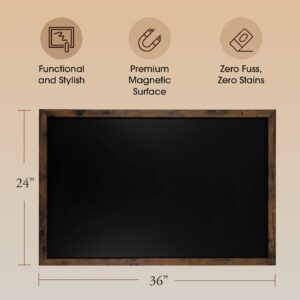 Loddie Doddie Magnetic Chalk Board - 24"x36" - for Kitchen and Wall Decor - Easy-to-Erase Magnetic Chalkboard - Framed Magnet Blackboard - Hanging Black Chalkboards (Rustic Frame)