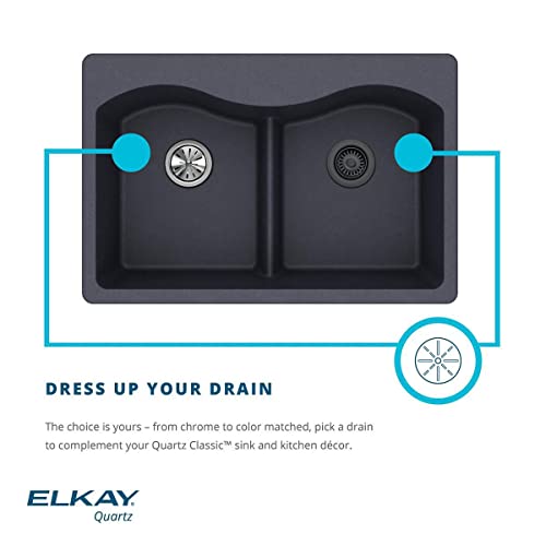 Elkay LKQS35BK Polymer Drain Fitting with Removable Basket Strainer and Rubber Stopper, Black