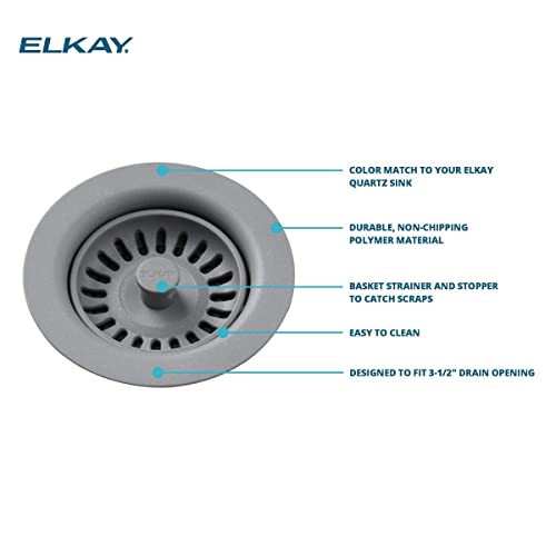 Elkay LKQS35BK Polymer Drain Fitting with Removable Basket Strainer and Rubber Stopper, Black