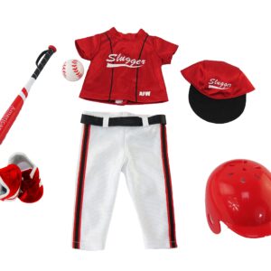 American Fashion World Red Baseball Uniform for 18-Inch Dolls | Accessories Included | Premium Quality & Trendy Design | Dolls Clothes | Outfit Fashions for Dolls for Popular Brands