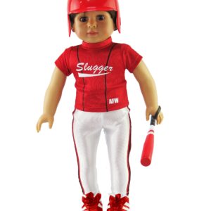 American Fashion World Red Baseball Uniform for 18-Inch Dolls | Accessories Included | Premium Quality & Trendy Design | Dolls Clothes | Outfit Fashions for Dolls for Popular Brands