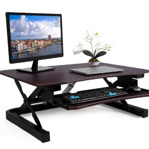 ApexDesk ZT Series Height Adjustable Sit to Stand Electric Desk Converter, 2-Tier Design with Large 36x24 Upper Work Surface and Lower Keyboard Tray Deck (Electric Riser, Walnut)