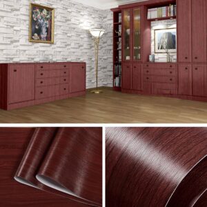 Self Adhesive Vinyl Film Textured Mahogany Wood Grain Contact Paper Shelf Liner for Kitchen Cabinets Shelves Drawer Countertop Table Furniture Arts Crafts Decal 17.7x117 Inches