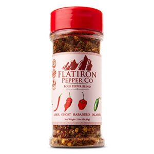 flatiron pepper co - four pepper blend. premium red chile flakes. habanero - jalapeno - arbol - ghost pepper