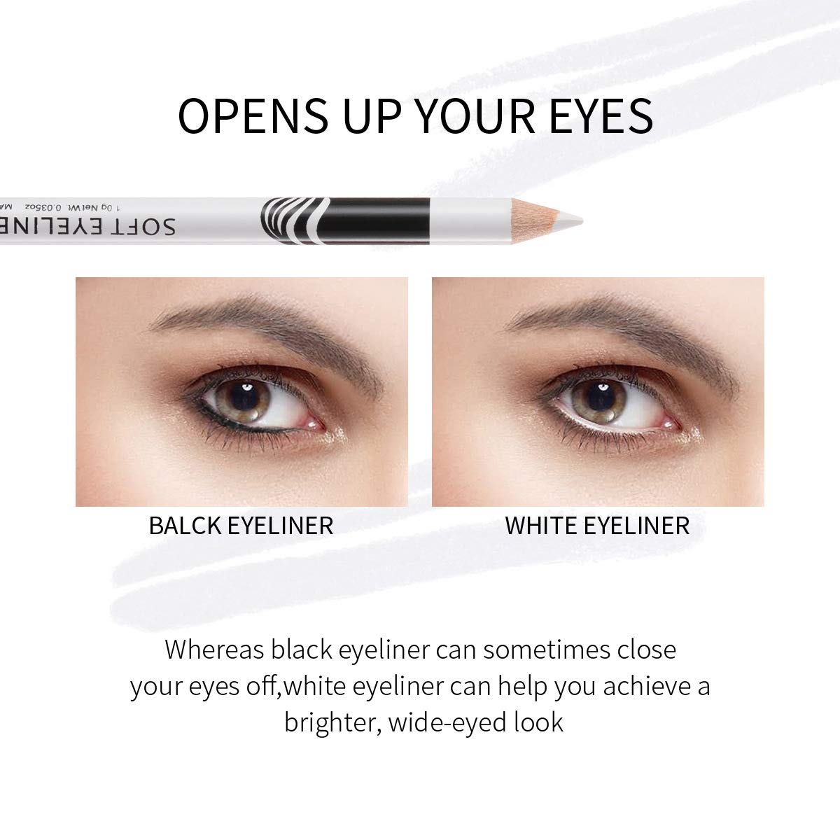 White Eyeliner Pencils Professional Use as Highlighter, Soft, Waterproof, Long-Lasting Eyeshadow, Eye Brightener, Beauty Makeup Tools (12pcs)