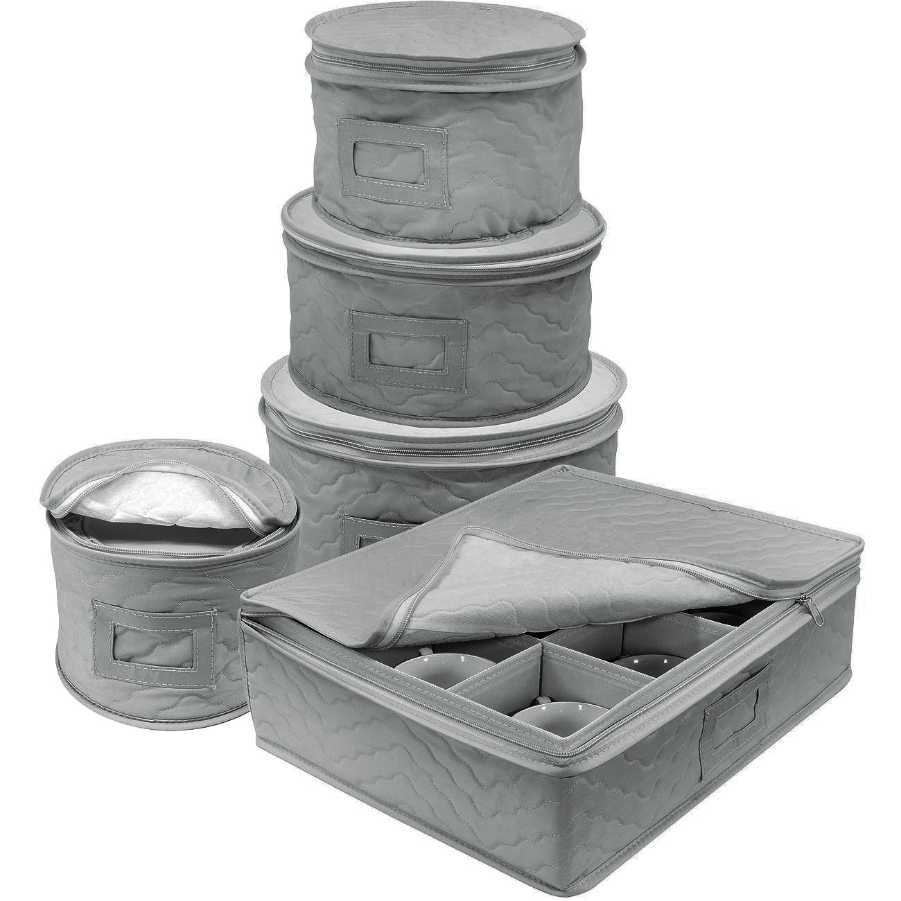 Sorbus China Storage Containers - 5 Pc Quilted Set for Moving & Transporting Dinnerware, Dishes, Round Plates, Glassware, Cups & Mugs with Felt Plate Protectors - Fine China Glass, Plate Storage Cases