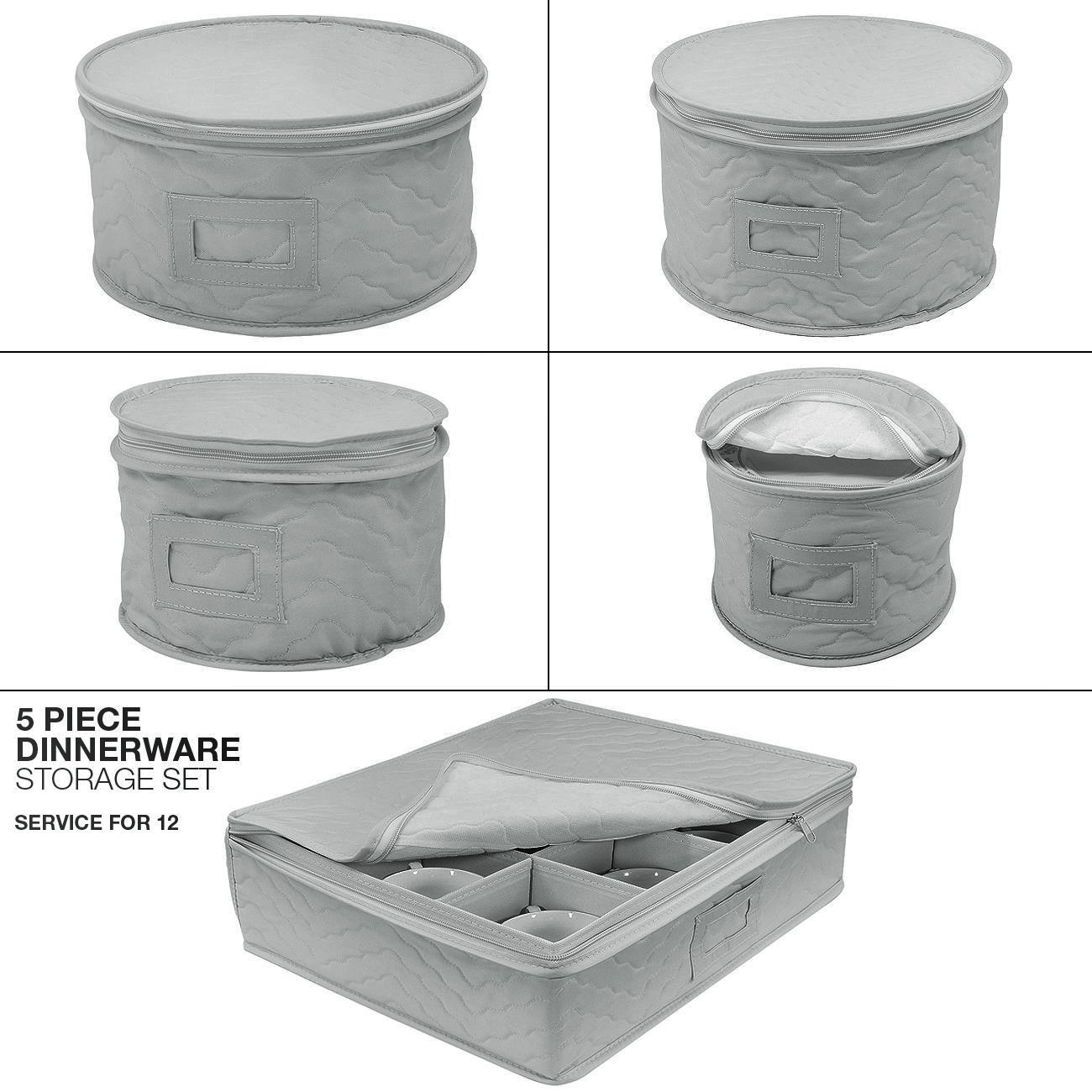 Sorbus China Storage Containers - 5 Pc Quilted Set for Moving & Transporting Dinnerware, Dishes, Round Plates, Glassware, Cups & Mugs with Felt Plate Protectors - Fine China Glass, Plate Storage Cases