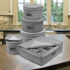 Sorbus China Storage Containers - 5 Pc Quilted Set for Moving & Transporting Dinnerware, Dishes, Round Plates, Glassware, Cups & Mugs with Felt Plate Protectors - Fine China Glass, Plate Storage Cases