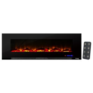 e-flame usa livingston 60-inch wall mount led 3-d electric fireplace stove with timer and remote - 3-d log and fire effect