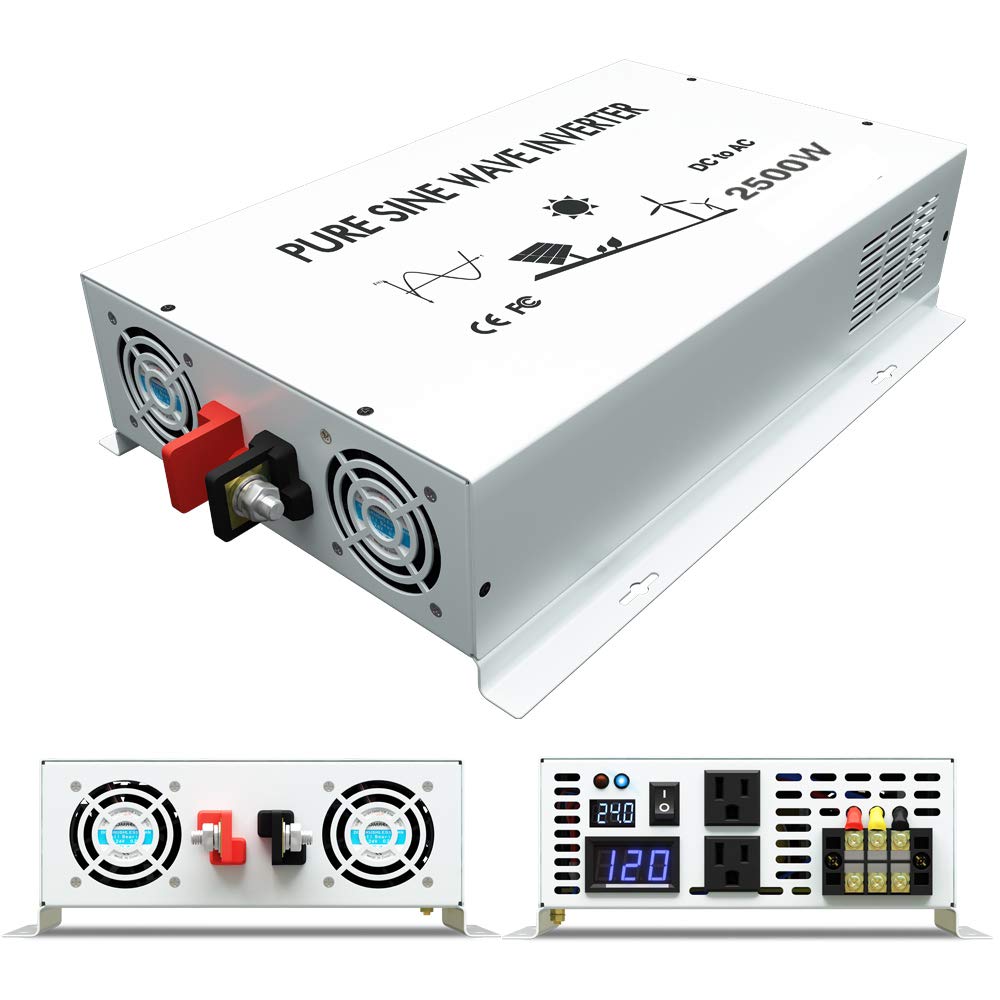 WZRELB DC to AC Converter Off Grid Pure Sine Wave Power Inverter Generator (2500w 24v 120v)