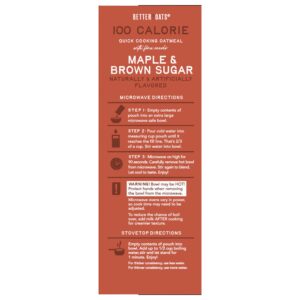 Better Oats 100 Calorie Maple and Brown Sugar Oatmeal Packets, 100 Calorie Oatmeal Pouches, 90 Second Instant Oatmeal with Flax Seeds and Rolled Oats, Pack of 6, 9.8 OZ Pack