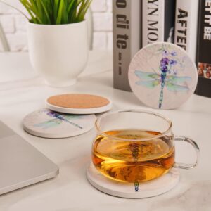 Trinsi Absorbent Ceramic Stone Coasters, Dragonfly ,Set of 4 Stone Coasters