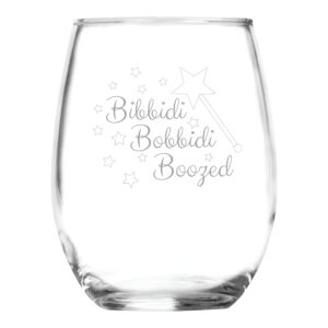 bibbidi bobbidi boozed princess wine glass engraved birthday present funny anniversary gifts couples handmade fairy godmother (15oz)