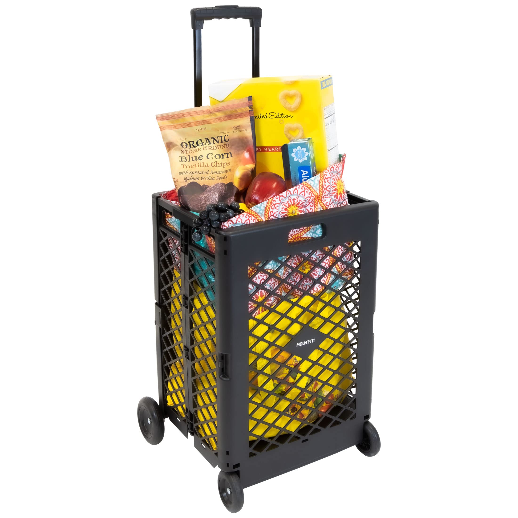 Mount-It! Mesh Rolling Utility Cart, Folding and Collapsible Hand Crate on Wheels, 55 Lbs Capacity