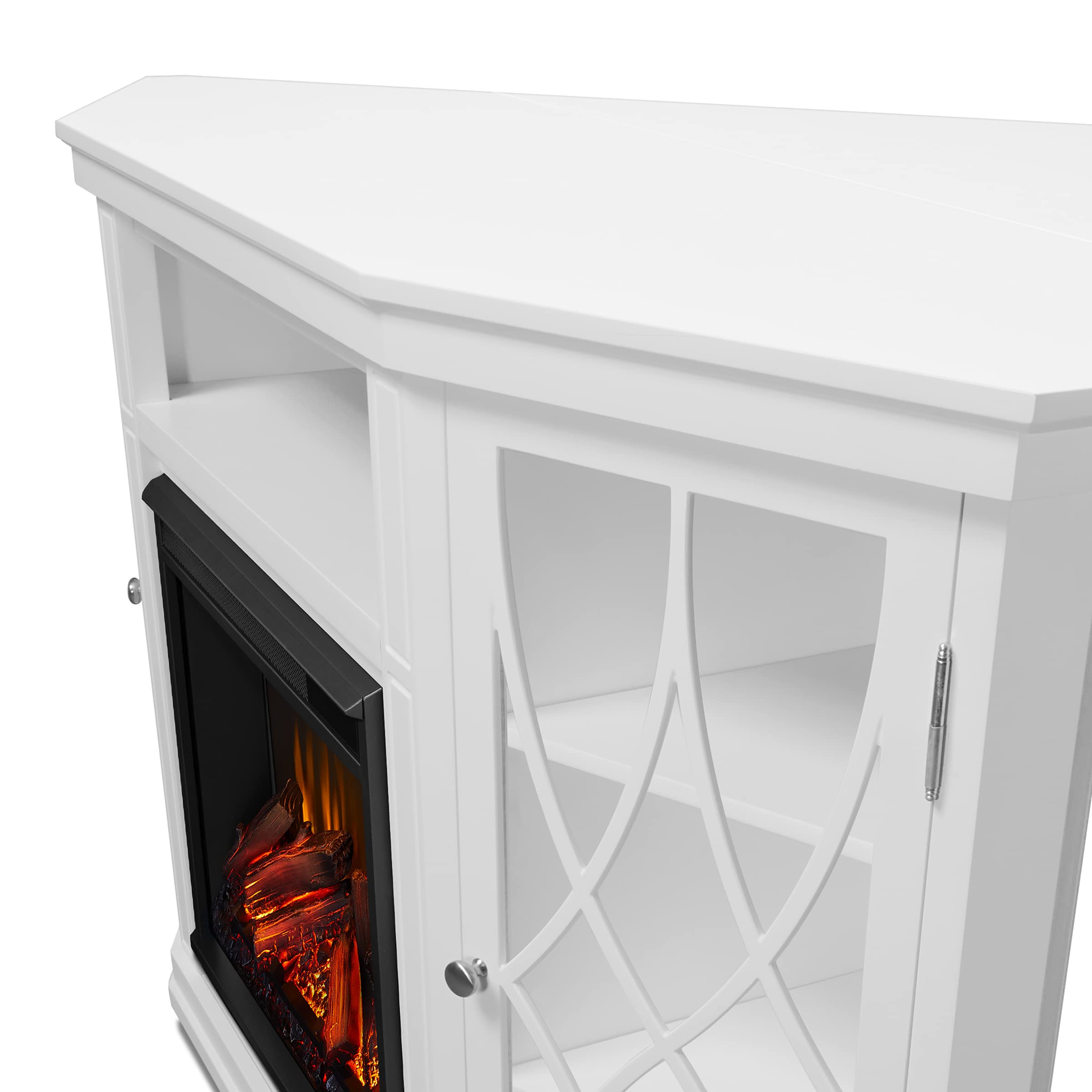 Lynette 56" Corner Electric Fireplace TV Stand in White by Real Flame