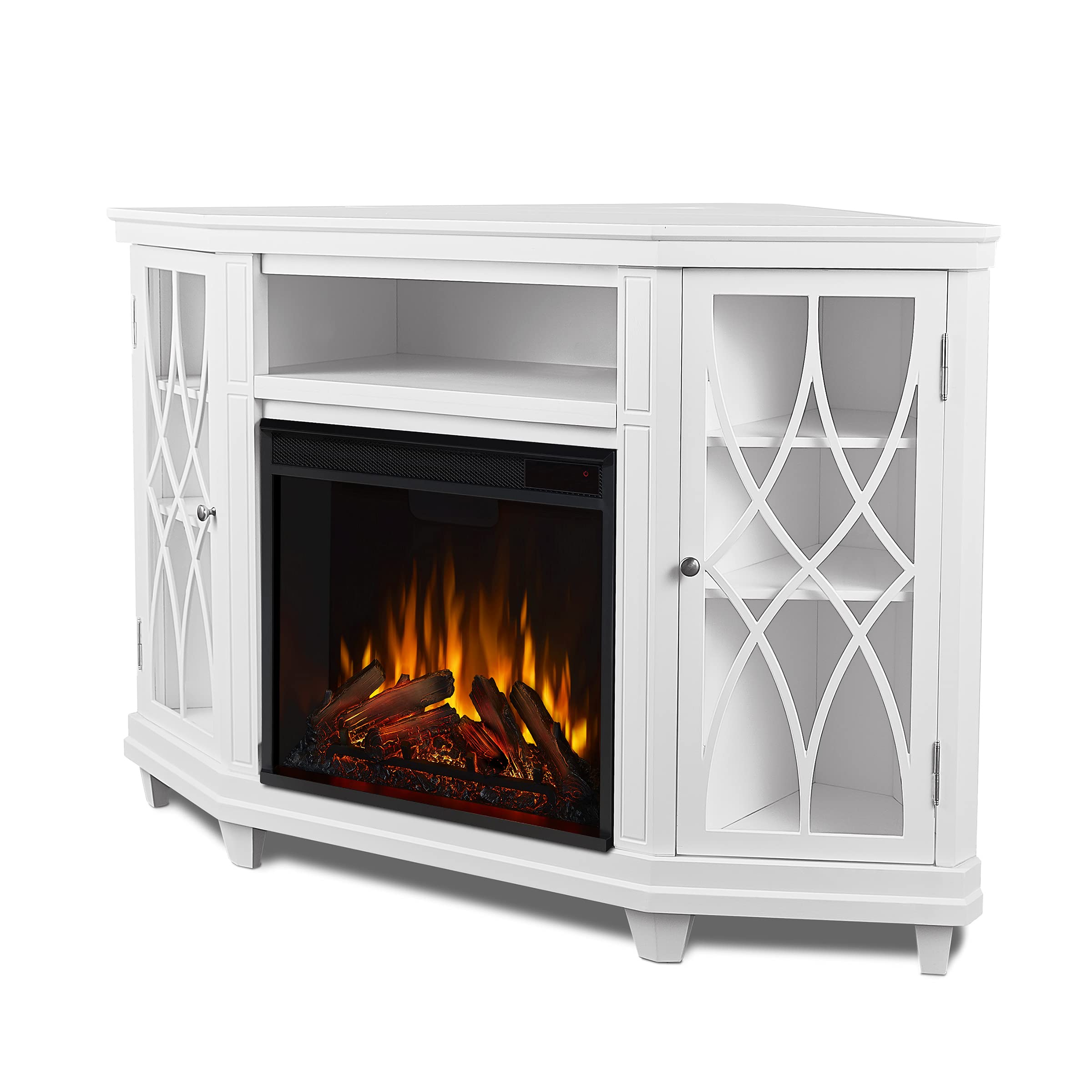 Lynette 56" Corner Electric Fireplace TV Stand in White by Real Flame