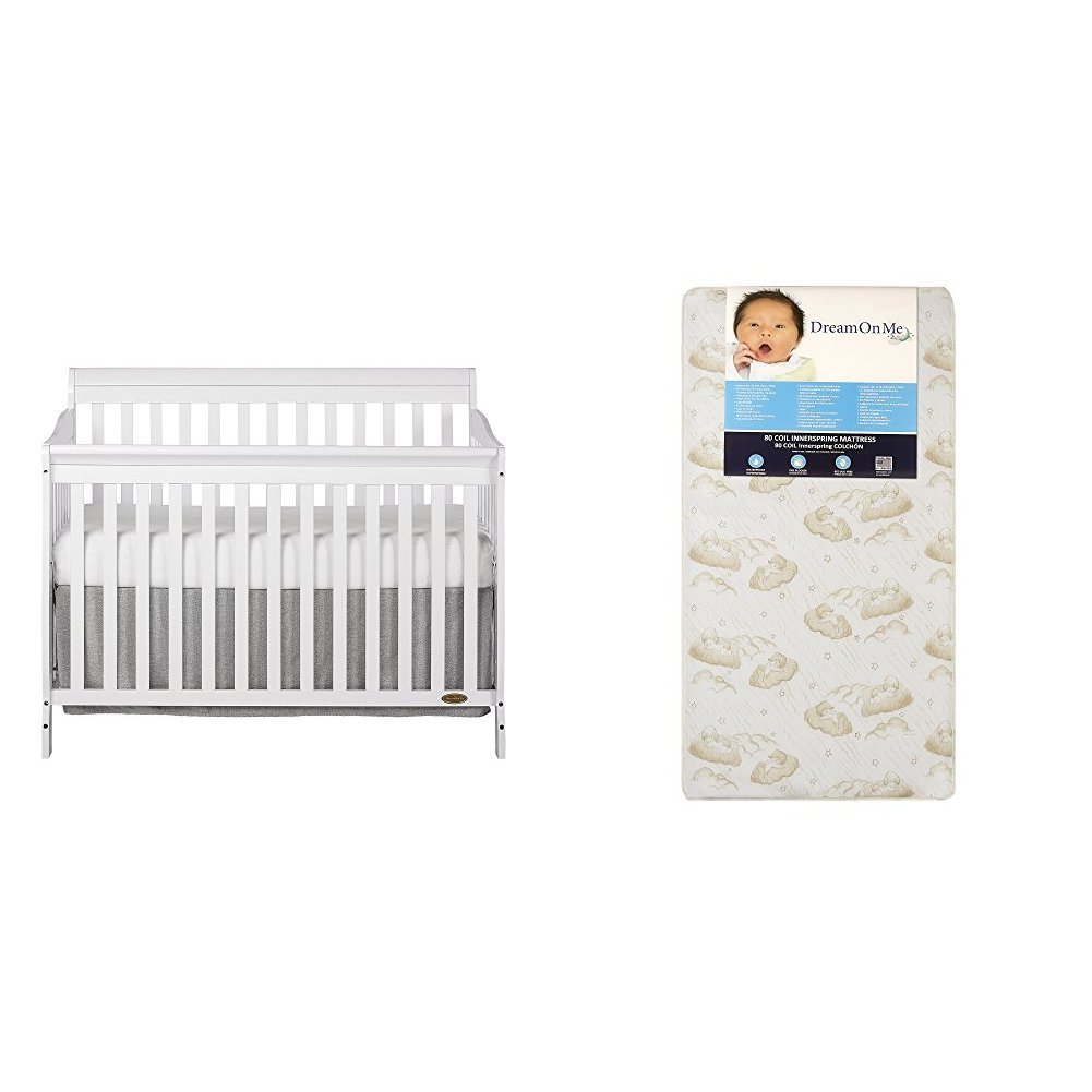 Dream On Me Ashton 5 in 1 Convertible Crib with Dream On Me Spring Crib and Toddler Bed Mattress, Twilight