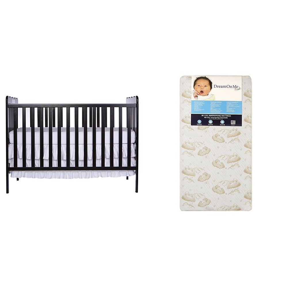 Dream On Me Classic 3 in 1 Convertible Stationary Side Crib with Dream On Me Spring Crib and Toddler Bed Mattress, Twilight