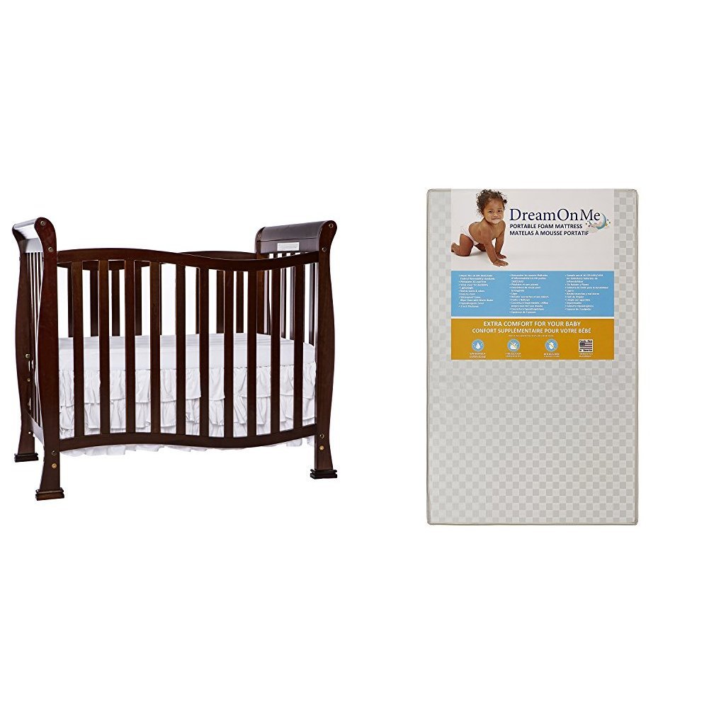 Dream On Me Violet 4 in 1 Convertible Mini Crib with Dream On Me 3 Portable Crib Mattress, White